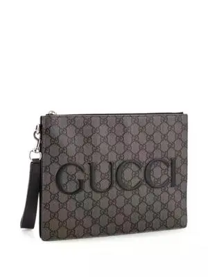 Gucci Monogram Gg Coated Canvas Logo Wristlet Zip Pouch