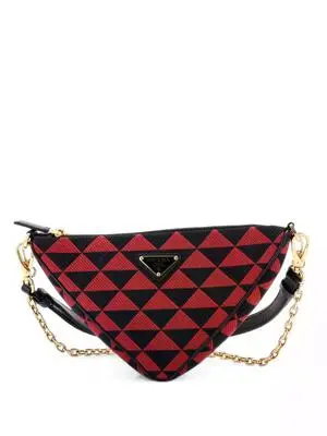 Prada Symbole Triangle Bag Leather And Jacquard Mini Shoulder Bag - Red