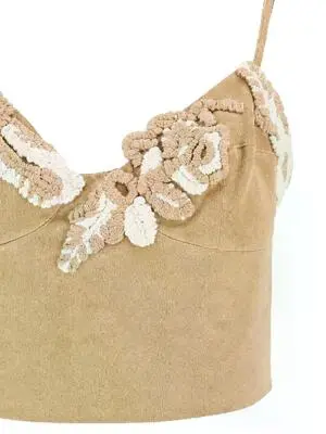 Ermanno Scervino Floral-embroidered Suede-effect Crop Top