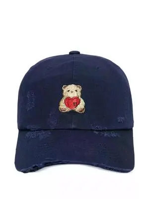 We11Done Heart Teddy Distressed Baseball Cap - Blue