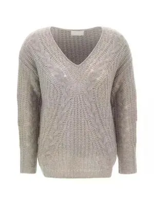 Hemisphere Cable-knit Open-knit V-neck Sweater