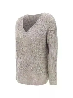 Hemisphere Cable-knit Open-knit V-neck Sweater