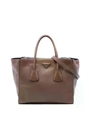 Prada Glace Calf Twin Pocket Double Handle Satchel - Brown