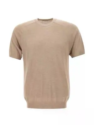 KANGRA Short-sleeve Saddle-shoulder Fine-knit T-shirt - Neutrals