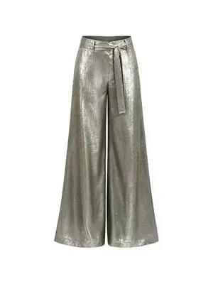 OTRO AMOR Metallic-effect Belted Palazzo Pants