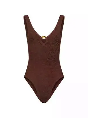 Hunza G Celine Ring-detail Crinkle Swimsuit - Brown