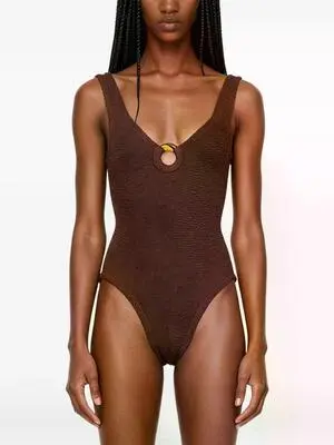 Hunza G Celine Ring-detail Crinkle Swimsuit - Brown