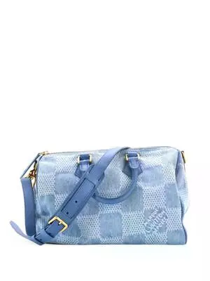 LOUIS VUITTON Speedy Bandouliere Bag 3d Damier Giant Denim Satchel - Blue