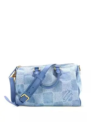 LOUIS VUITTON Speedy Bandouliere Bag 3d Damier Giant Denim Satchel - Blue