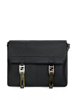 Fendi Flow Medium Cuoio Romano Leather Bag - Black