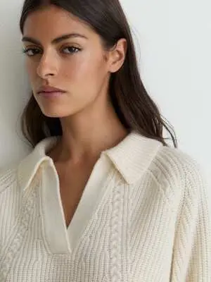 REISS Lindy Wool-cashmere Cable-knit Detail Jumper - Cream