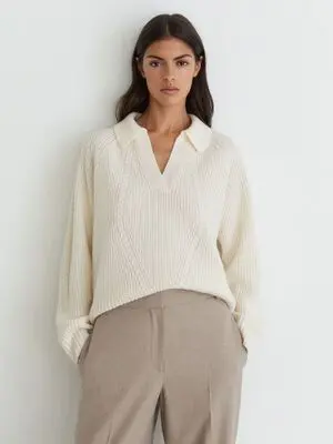 REISS Lindy Wool-cashmere Cable-knit Detail Jumper - Cream