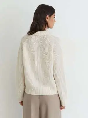 REISS Lindy Wool-cashmere Cable-knit Detail Jumper - Cream