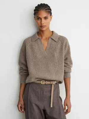 REISS Lindy Wool-cashmere Cable-knit Detail Jumper