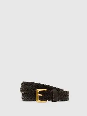 REISS Pippa Slim Woven Leather Belt
