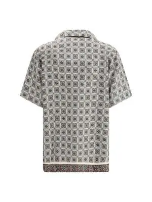 Loro Piana Silk Tile Floral Print Short Sleeve Shirt