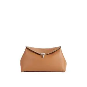 TOTEME T-lock Grained-leather Clutch Bag - Brown