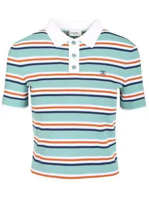 Celine Knitted Cotton Striped Polo Shirt