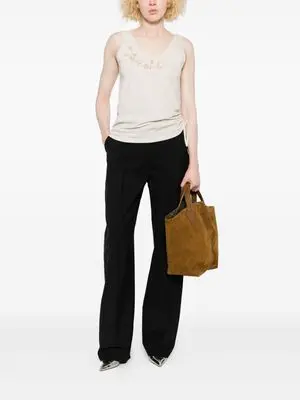 Fendi Embroidered Cotton-blend Scoop Neck Sleeveless Shirt