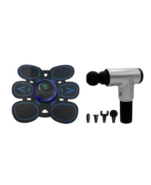 PURSONIC Core Sculpt And Total Body Recovery Bundle Rechargeable Abdominal Muscle Toner And 6 Speed Deep Tissue Massage Gun - Black