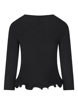 Fendi V-neck Ribbed Top With Ruffles