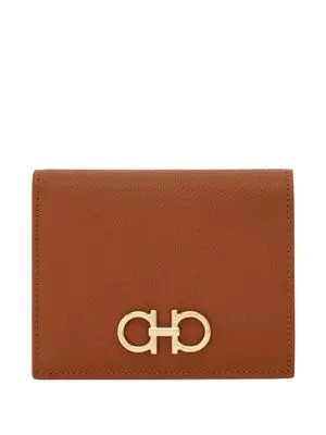 FERRAGAMO Gancini Hammered Leather Compact Wallet - Brown