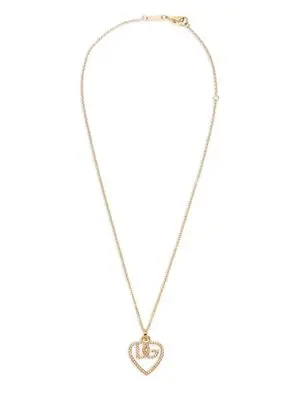 Dolce & Gabbana Heart And Logo Rhinestones Pendant Necklace - Silver