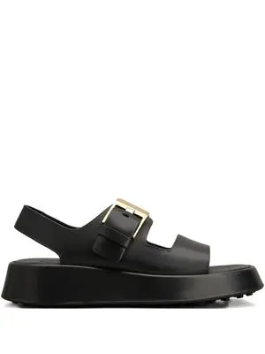TOD'S Leather Strappy Sandals With Maxi Buckle - Black