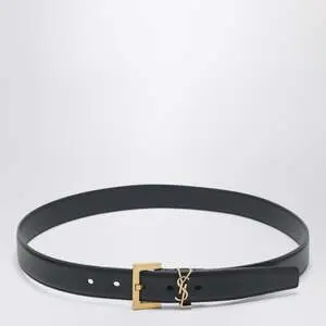 Saint Laurent Cassandre Belt In Grained Leather - Black