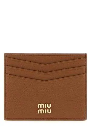 Miu Miu Camel Leather Card Holder - Brown