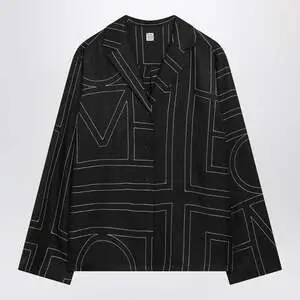 TOTEME Monogram Silk Pajama Shirt - Black