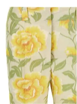 Kenzo Peonies Cotton-linen Jacquard Cropped Trousers