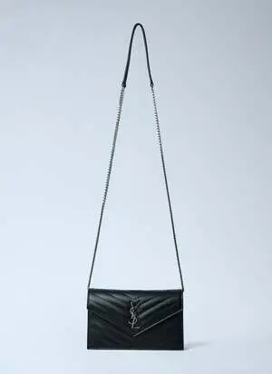 Saint Laurent Cassandre Envelop Chain Wallet - Black