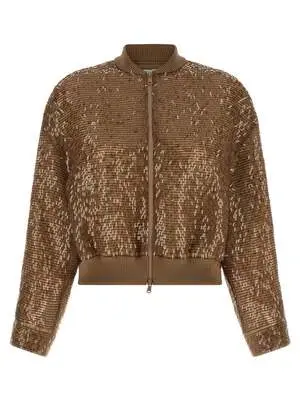 Brunello Cucinelli Sequined Silk Bomber Cardigan