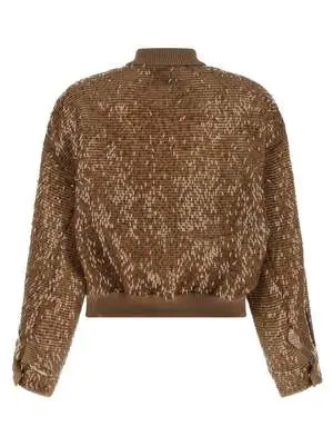 Brunello Cucinelli Sequined Silk Bomber Cardigan