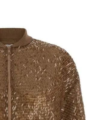 Brunello Cucinelli Sequined Silk Bomber Cardigan