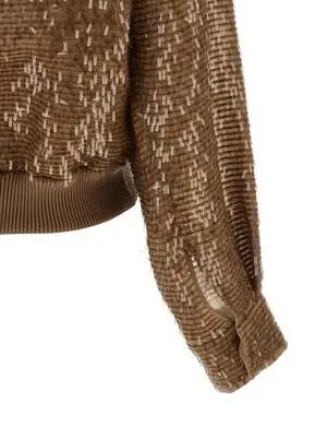 Brunello Cucinelli Sequined Silk Bomber Cardigan