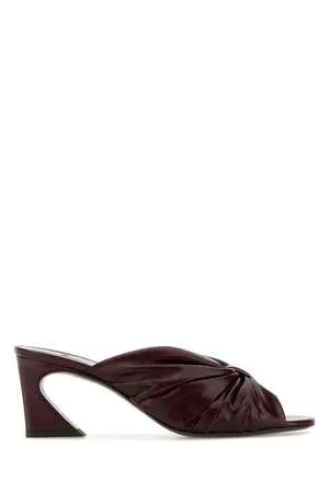 Fendi Burgundy Leather Arco Mules - Red
