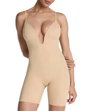 Spanx Suit Your Fancy Plunge Low-back Mid-thigh Bodysuit - Honey