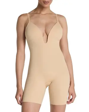 Spanx Suit Your Fancy Plunge Low-back Mid-thigh Bodysuit - Honey