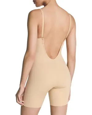 Spanx Suit Your Fancy Plunge Low-back Mid-thigh Bodysuit - Honey