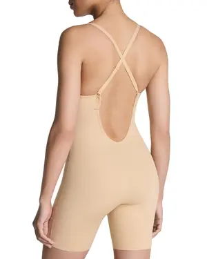 Spanx Suit Your Fancy Plunge Low-back Mid-thigh Bodysuit - Honey