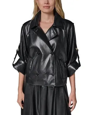 Donna Karan New York Faux Leather Roll Sleeve Jacket