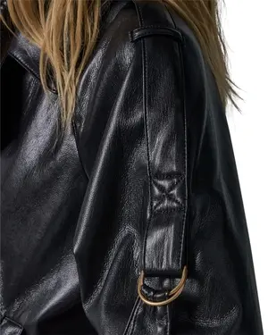 Donna Karan New York Faux Leather Roll Sleeve Jacket