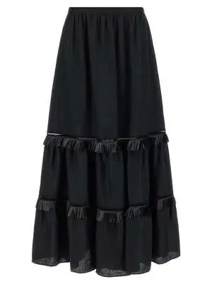 Kiton Fringed Skirt - Black