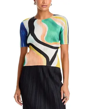 Issey Miyake Roll Round Neck Pleated Top