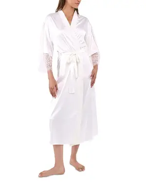 Flora Nikrooz Skyler Lace Trim Satin Robe - Ivory