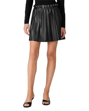 Steve Madden Isha Faux Leather Belted Skirt - Black