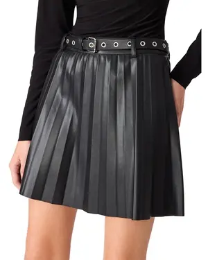 Steve Madden Isha Faux Leather Belted Skirt - Black