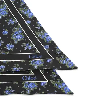 Chloé Folk Silk Scarf - Black/blue